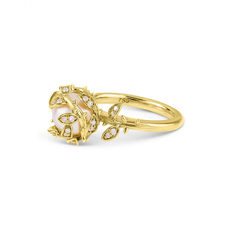 Nested Diamond Pearl Ring – 18ct Yellow Gold – Kasun London