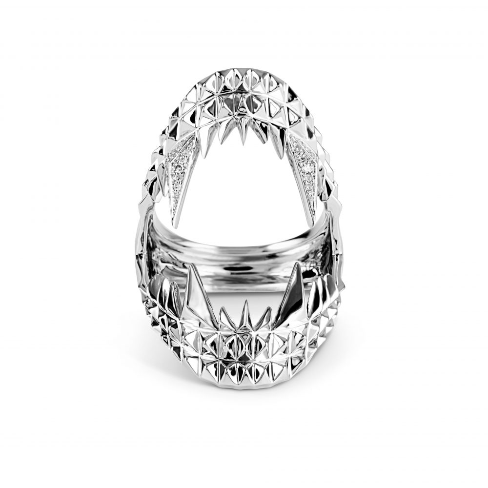 Diamond Vampire Bite Ring - 9ct White gold | Kasun London