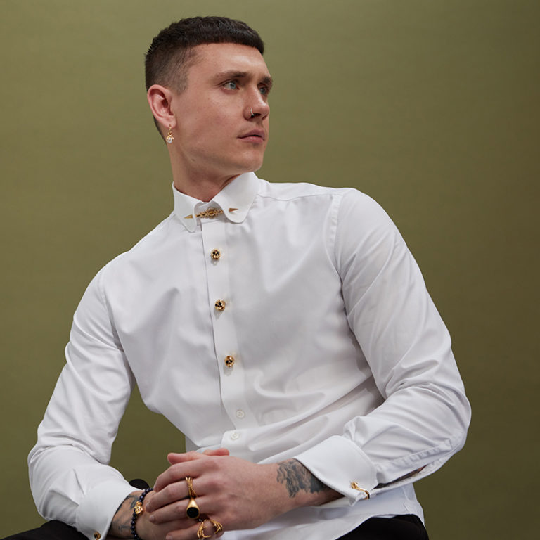 Collar Bar with Armoured Studded Sleeve - Gold Vermeil | Kasun London